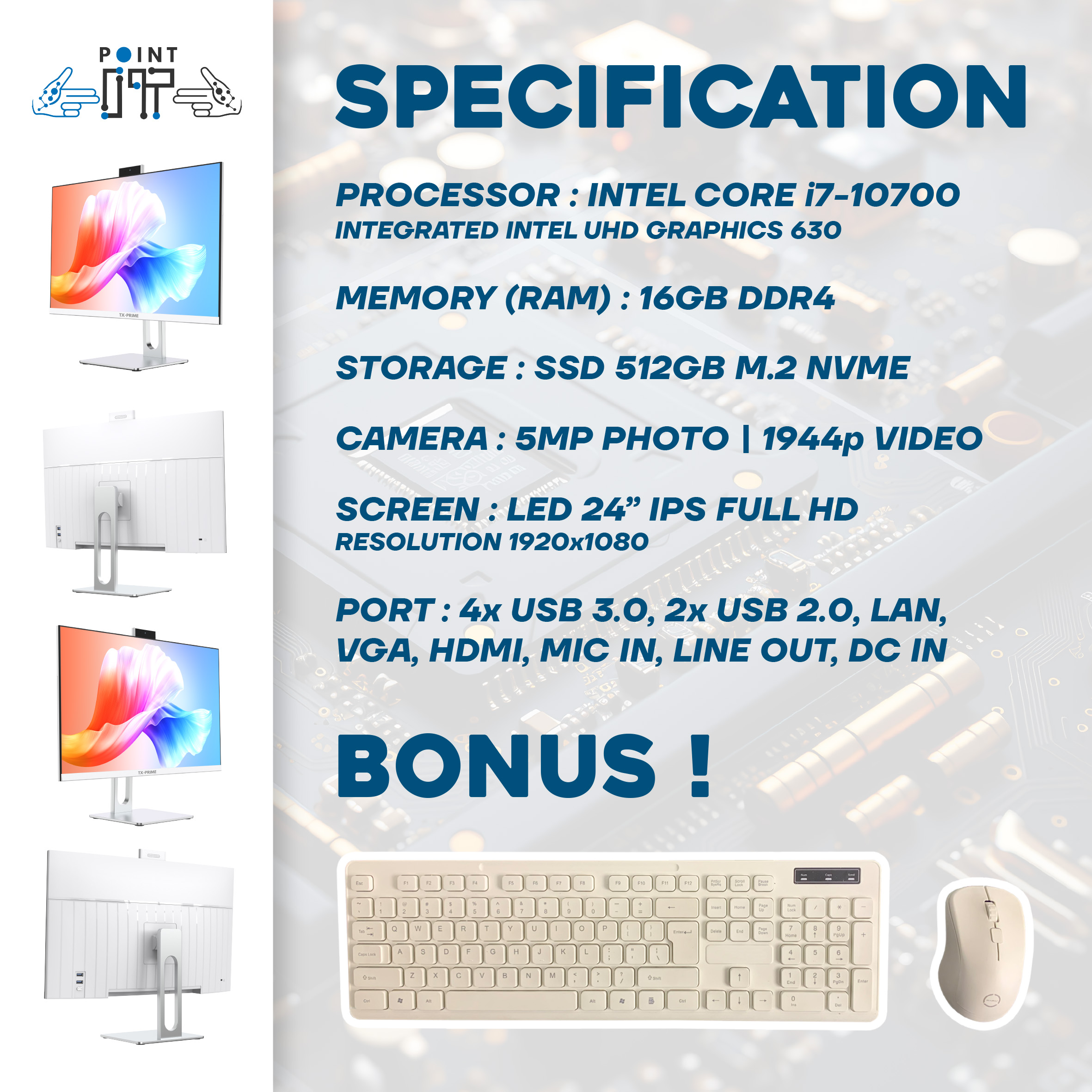 All In One PC TX-PRIME WEBCAM Intel Core i7-10700 / RAM 16GB / NVME ...